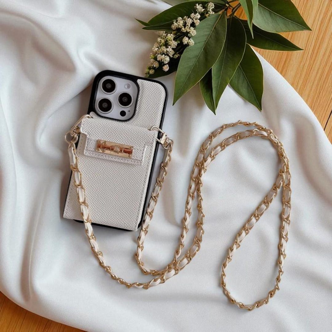 Stylish Leather Crossbody Wallet iPhone Case: Chain Strap, Card Holder ...