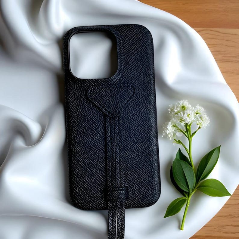 Leather iPhone Case With Triangular Patch & Double Wrist Strap ...