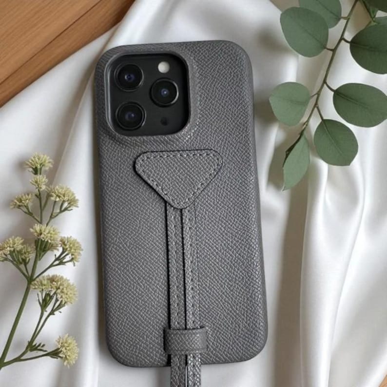 Leather iPhone Case With Triangular Patch & Double Wrist Strap ...