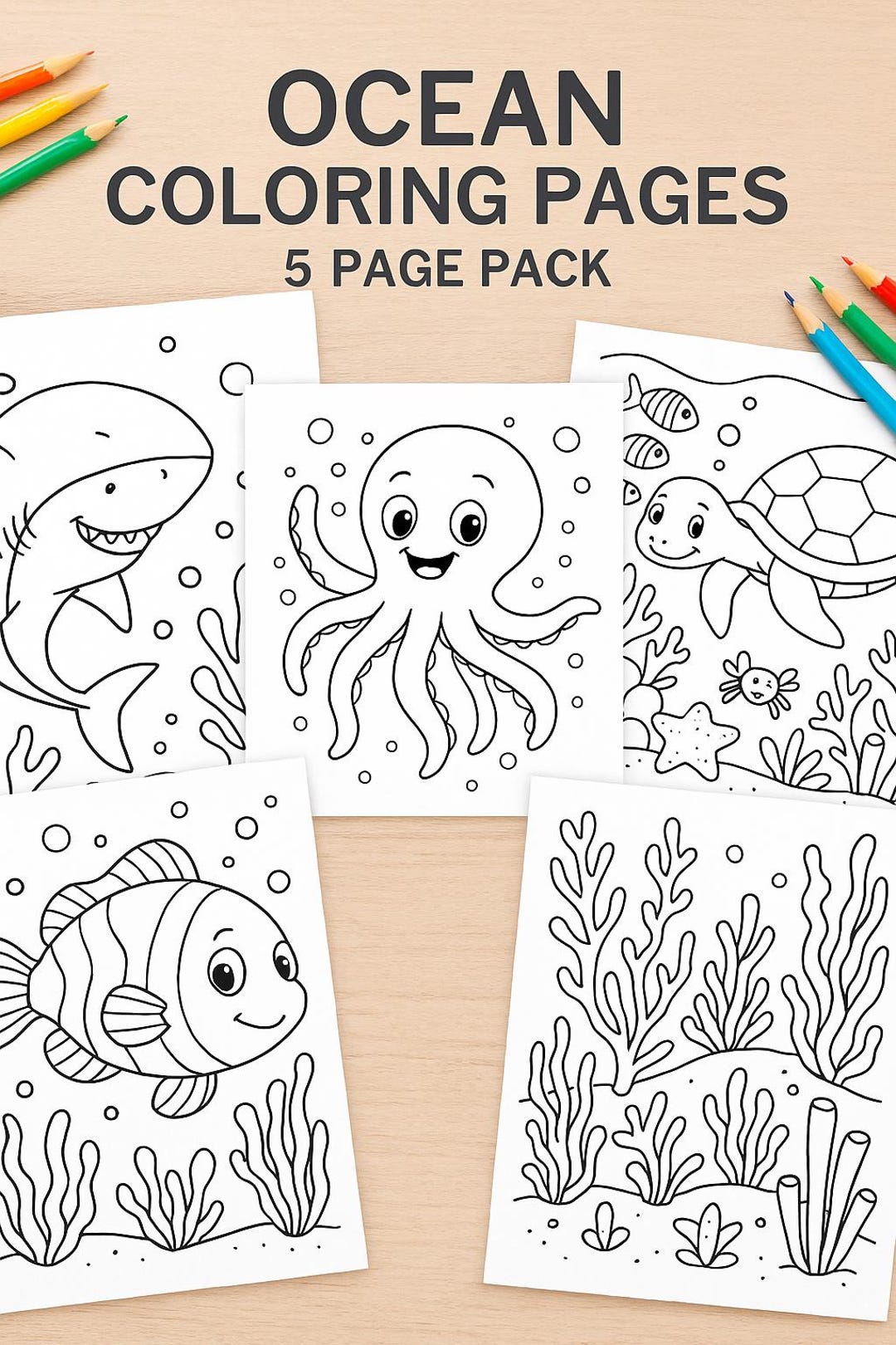 Ollie the Octopus Coloring Pack: 5 Ocean-themed Pages (PDF Download) - Etsy