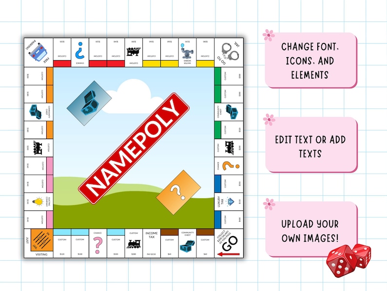 Monopoly Canva Editable Template, Blank Monopoly Board Template ...