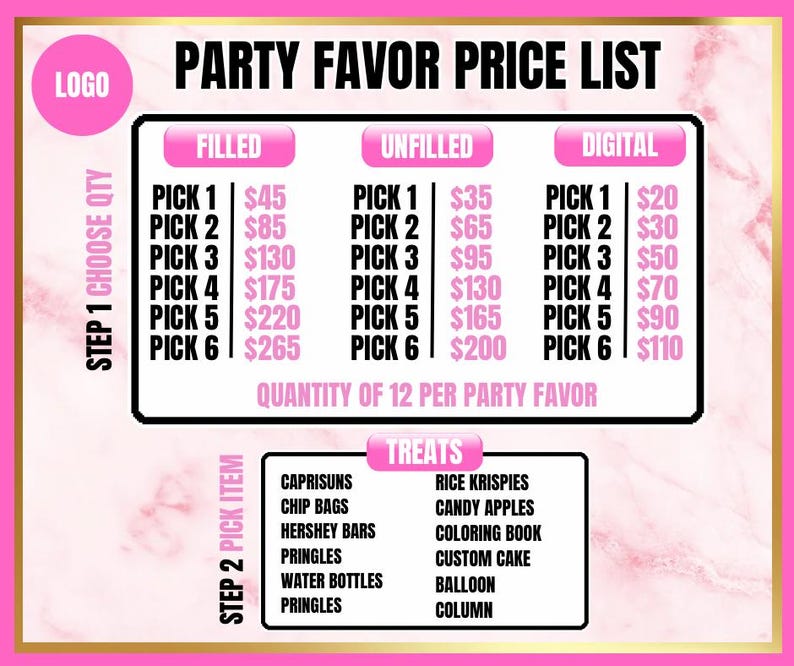 Party Favor Price List Template Editable in Canva - Instant Download ...