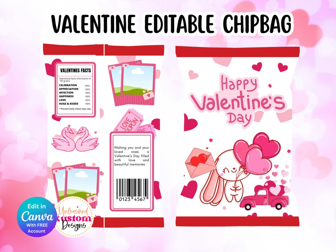 Unique Valentines Day Chip Bag Canva Editable Template, Trendy ...