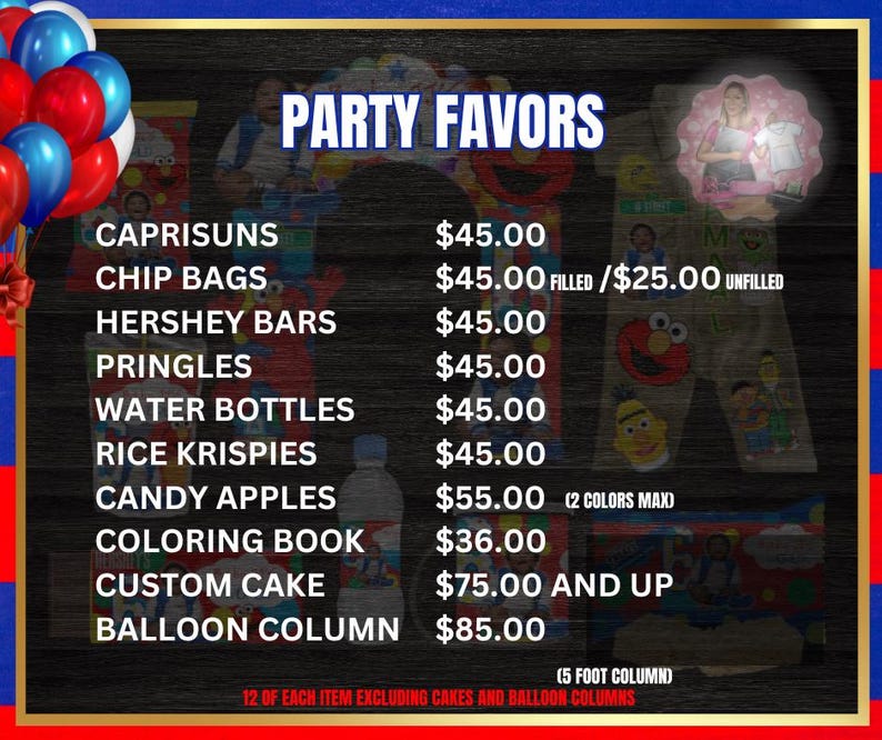 Party Favor Price List Template - Editable Treat Menu (canva, Instant ...