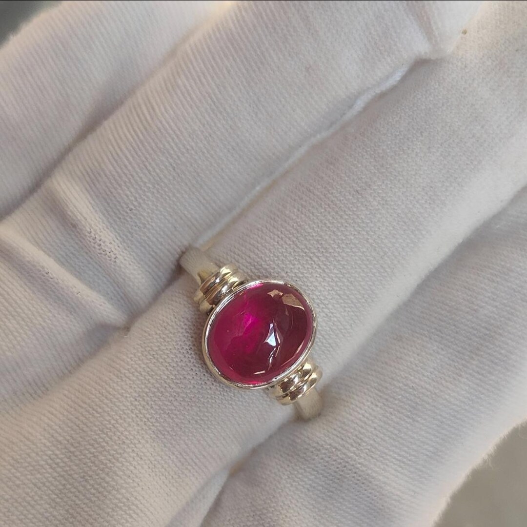 Ruby Cabochon Ring,925 Sterling Silver Ring, Red Gemstone Ring, Gift ...