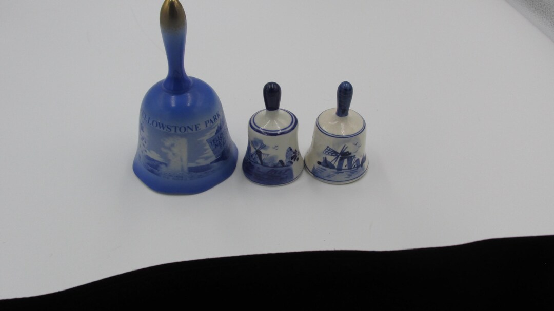 Vintage Two Delft Blue Pottery and Large Blue Bell Yellowstone - Etsy