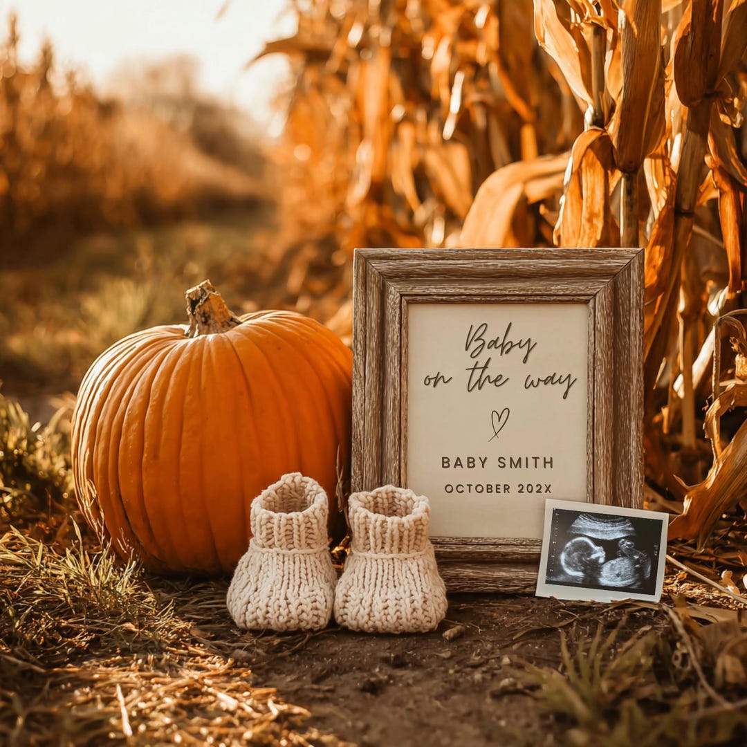 Simple Fall Autumn Baby Announcement Digital Editable Fall Baby Reveal ...