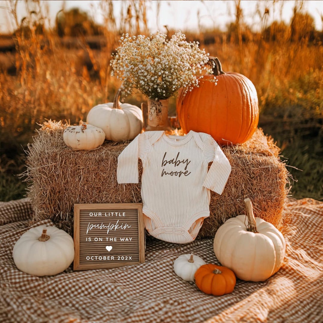 Simple Fall Autumn Baby Announcement Digital Editable Pregnancy Baby ...