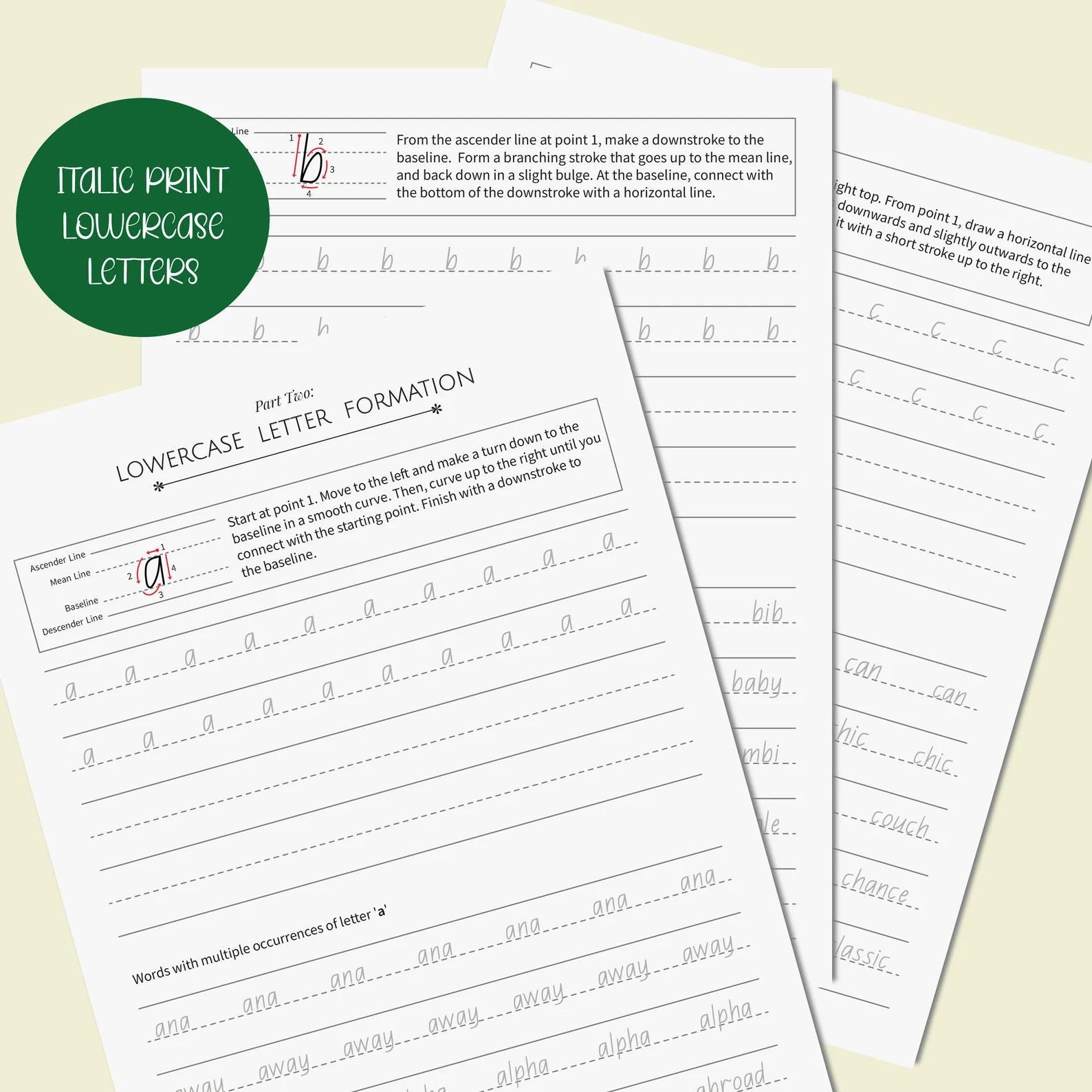 Italic Handwriting Workbook PDF | Monoline Italic Lettering Guide ...