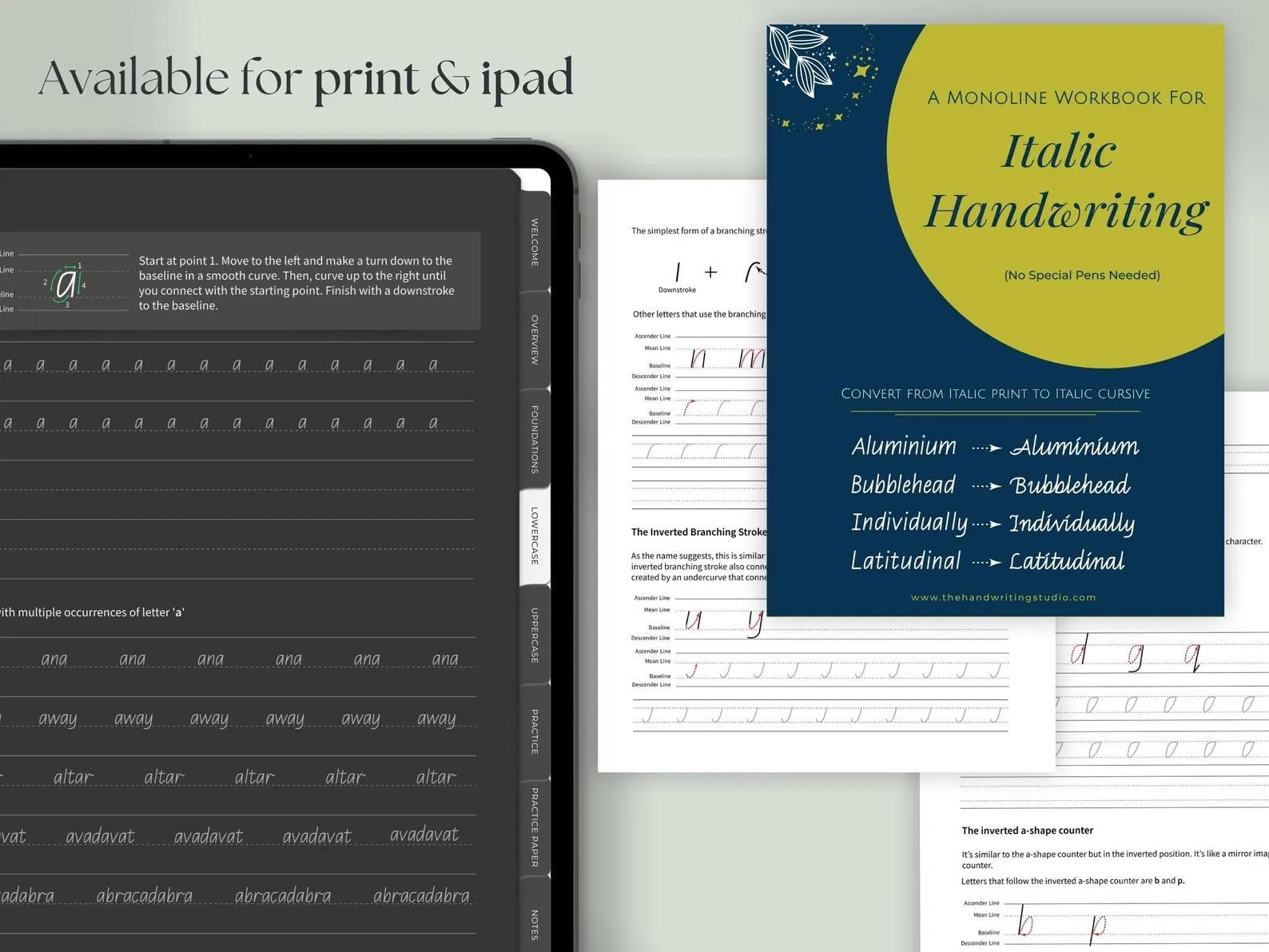 Italic Handwriting Workbook PDF | Monoline Italic Lettering Guide ...