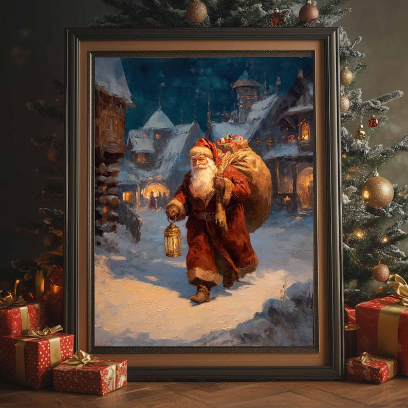 Vintage Santa Claus Paintings, Christmas Wall Art Bundle (digital ...