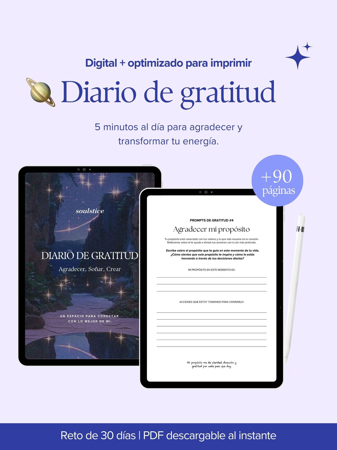 Digital Gratitude Journal in Spanish and 5-minute Planner + Vision ...
