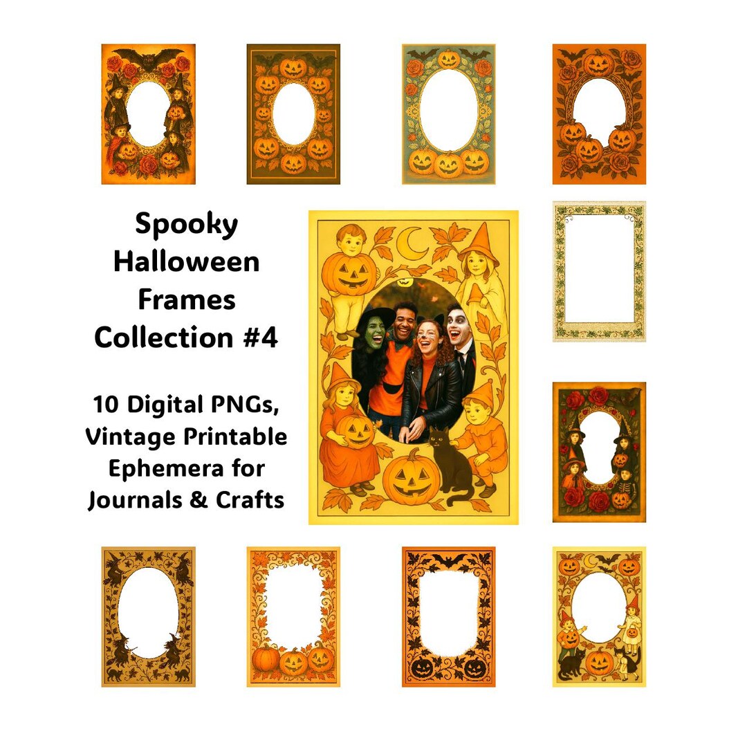Spooky Halloween Frames Collection #4 – 10 Digital Pngs, Vintage ...