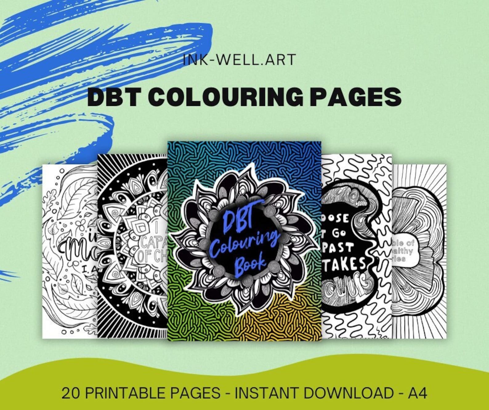 DBT Colouring Book - 20 Printable Colouring Pages With Affirmations for ...