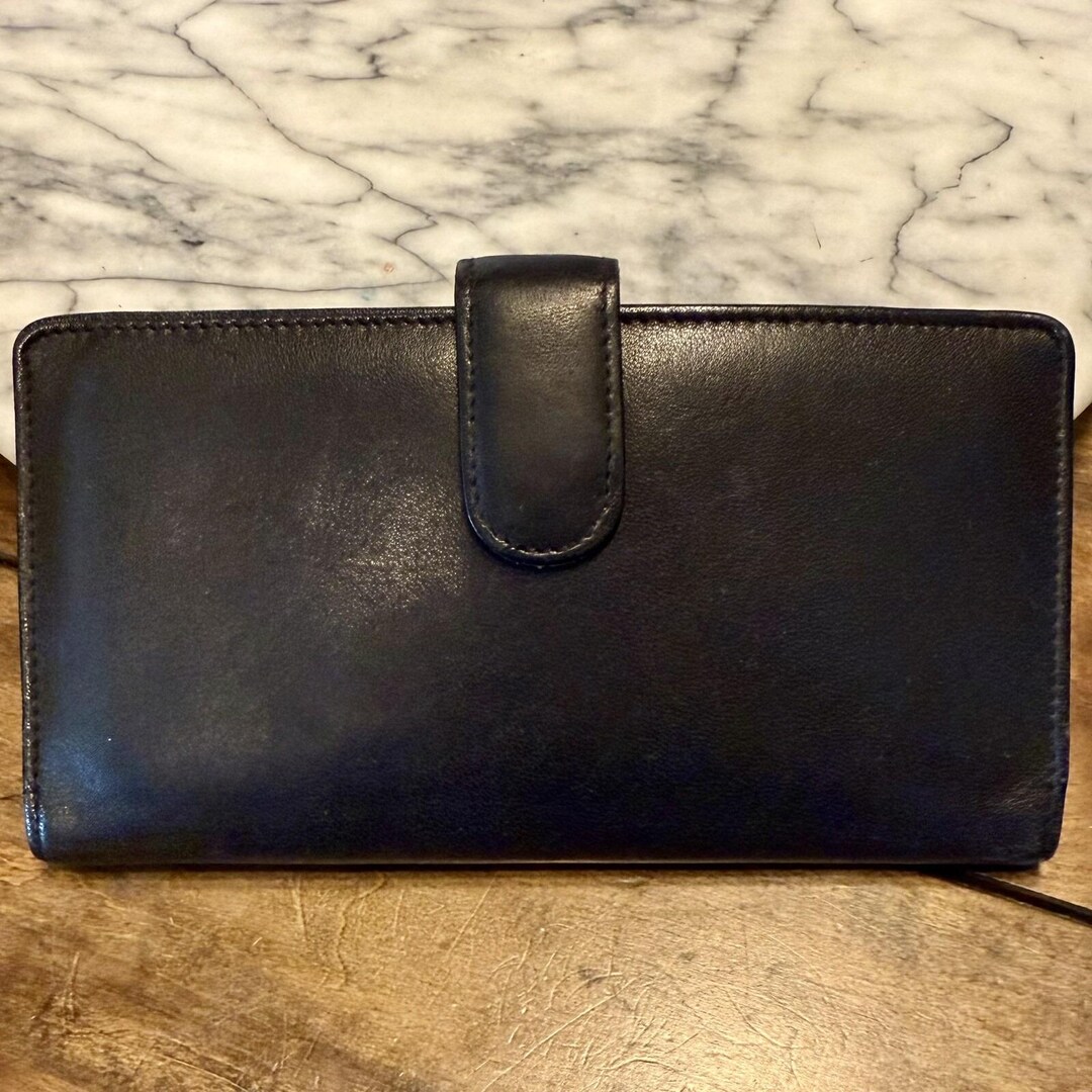 Vintage Buxton Wallet Black Leather Checkbook Pen Holder Credit Card ...