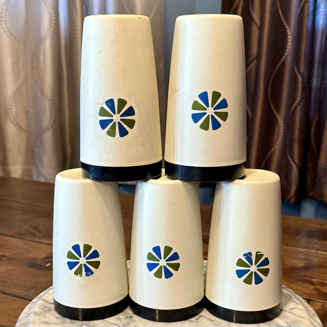 5 VTG 1960s 60s MCM Therm Ware Daisy Tumblers Cups David Douglas ...