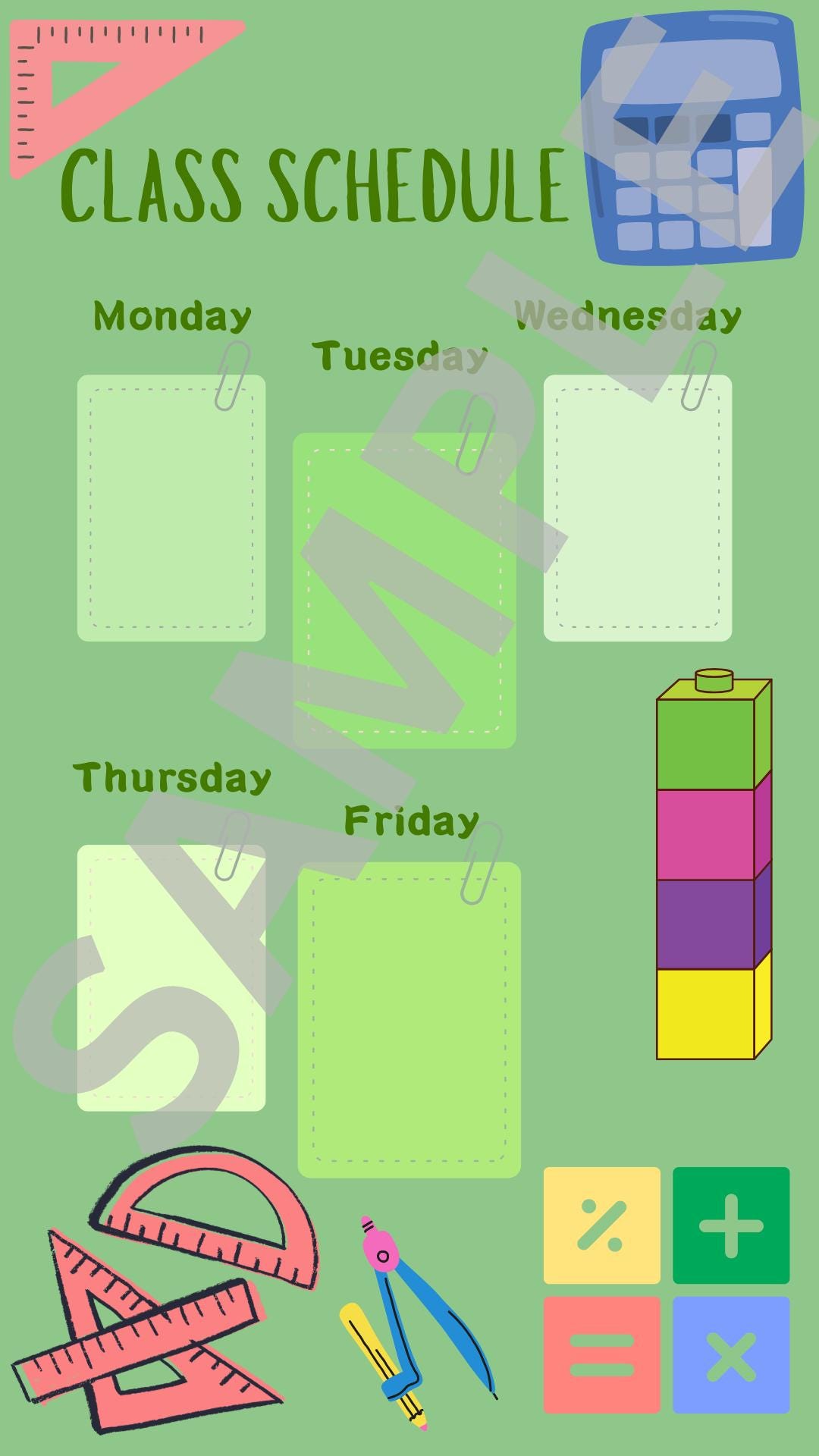 Math Class Schedule Green Cute Teacher Planner - Etsy
