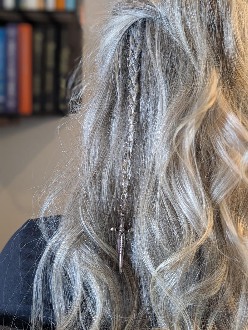 Dagger Hair Charm: Warrior Sword Hair Jewelry, Viking Style Braid Cuff ...