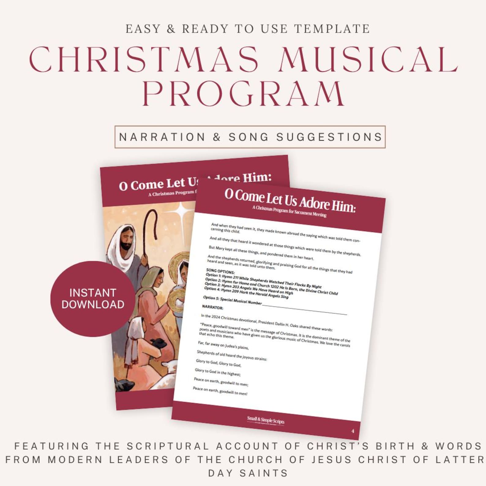 LDS Christmas Program: O Come Let Us Adore Him (printable Template ...