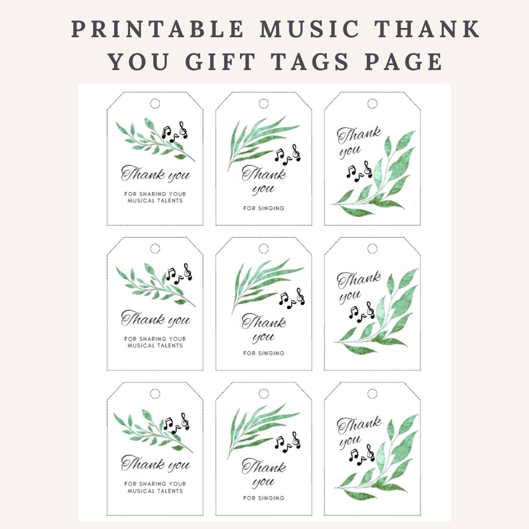 Printable Choir & Music Thank You Gift Tags | Singing Appreciation ...