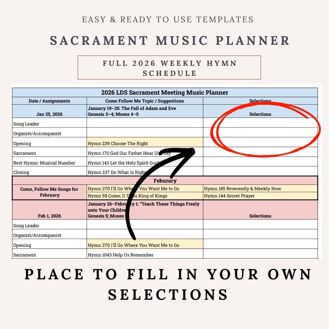 2026 LDS Sacrament Meeting Music Planner | Come Follow Me Hymn Schedule ...