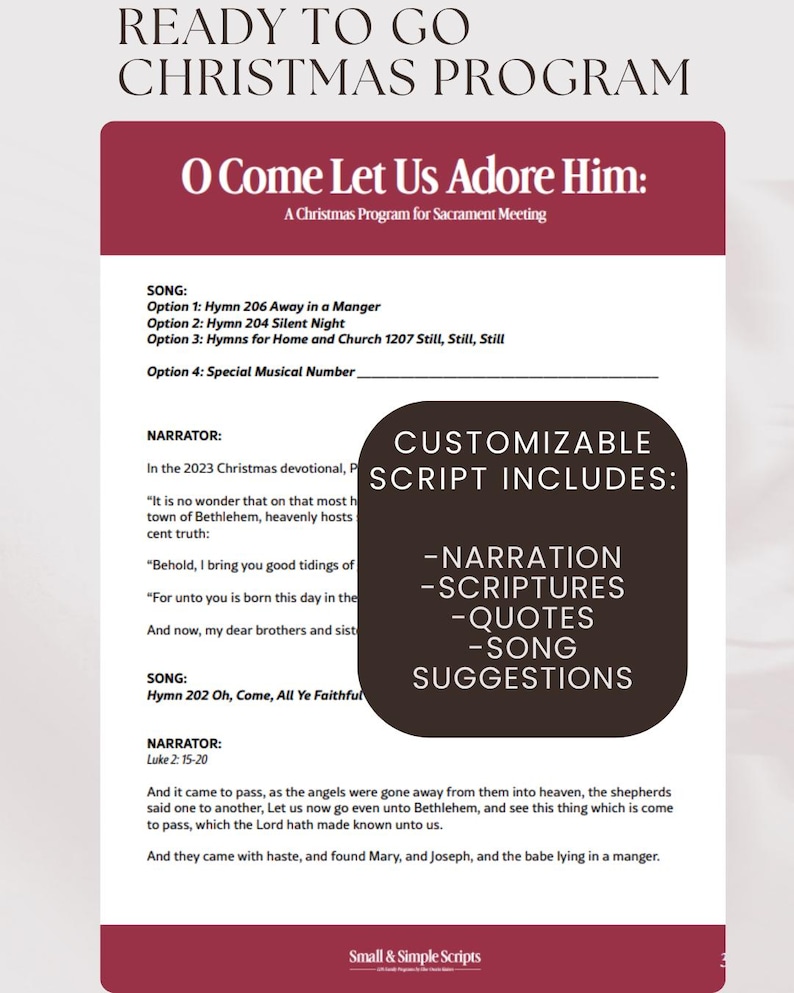 LDS Christmas Program: O Come Let Us Adore Him (printable Template ...