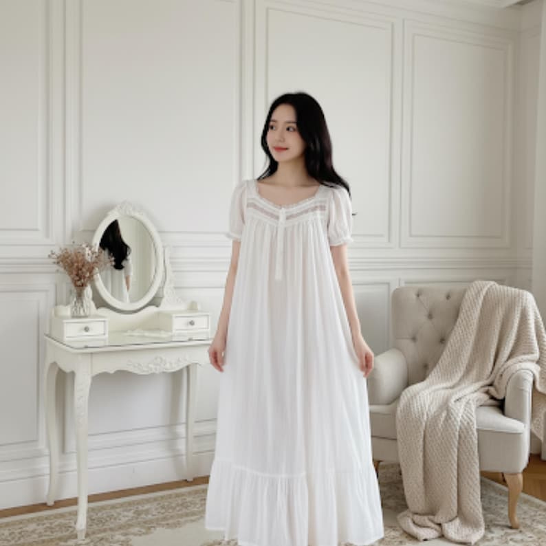 Victorian White Cotton Nightgown: Summer Lace Princess Sleep Dress - Etsy