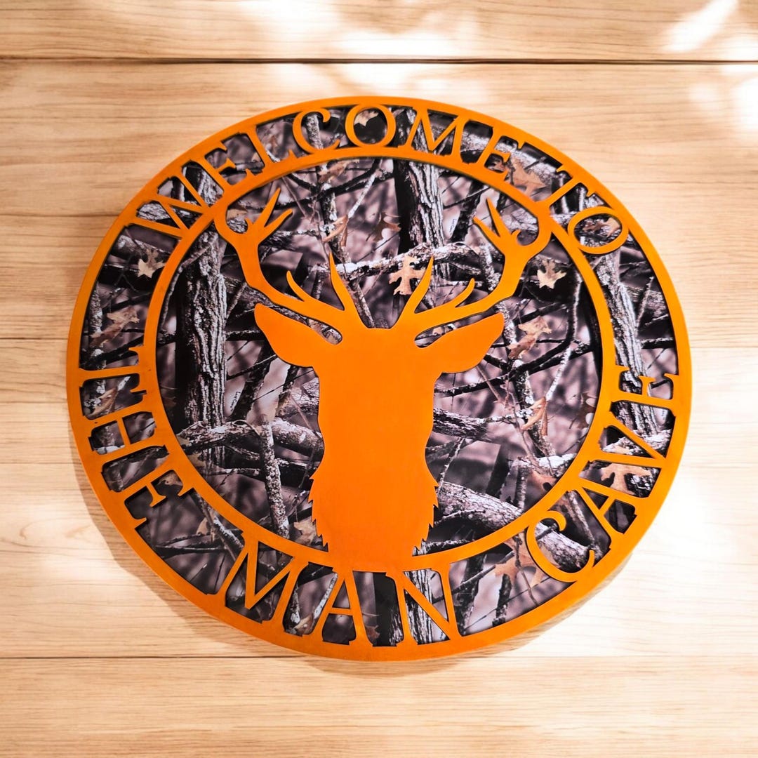 The "welcome to the Man Cave" Deer & Camo Sign – 12x12 Rustic Hunting ...