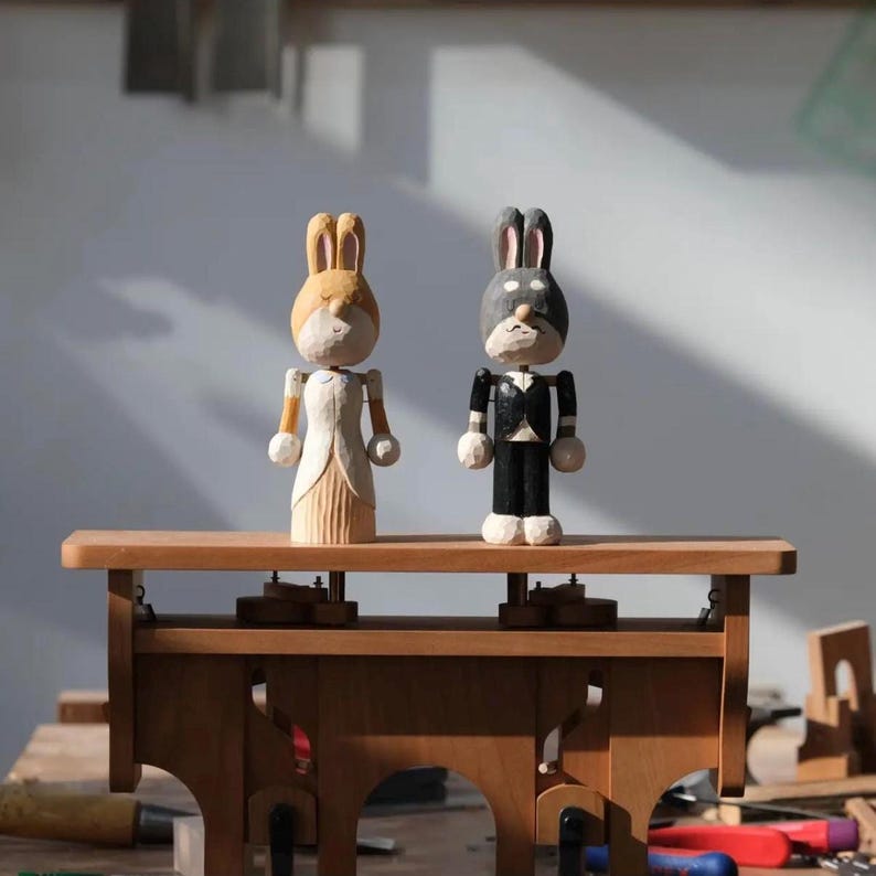 Interactive Rabbit Wall Hook | Hand-carved Wooden Sculpture | Whimsical ...