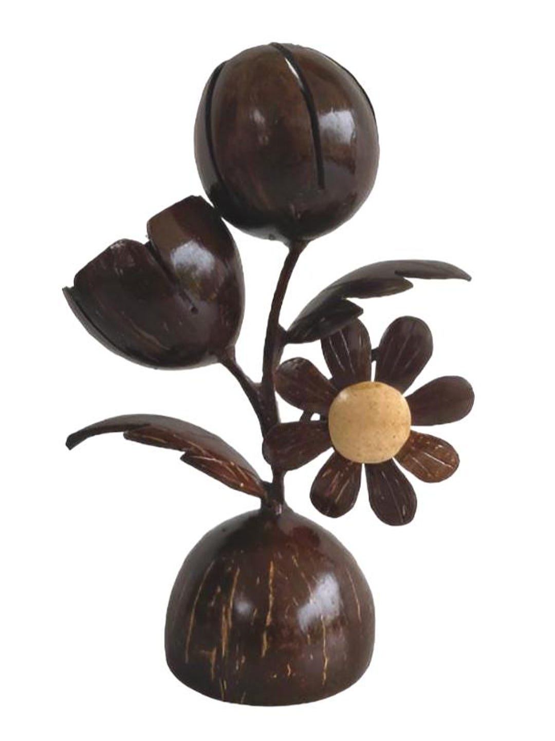 Handmade Coconut Shell Flower Sculpture | Rustic Boho Home Decor - Etsy