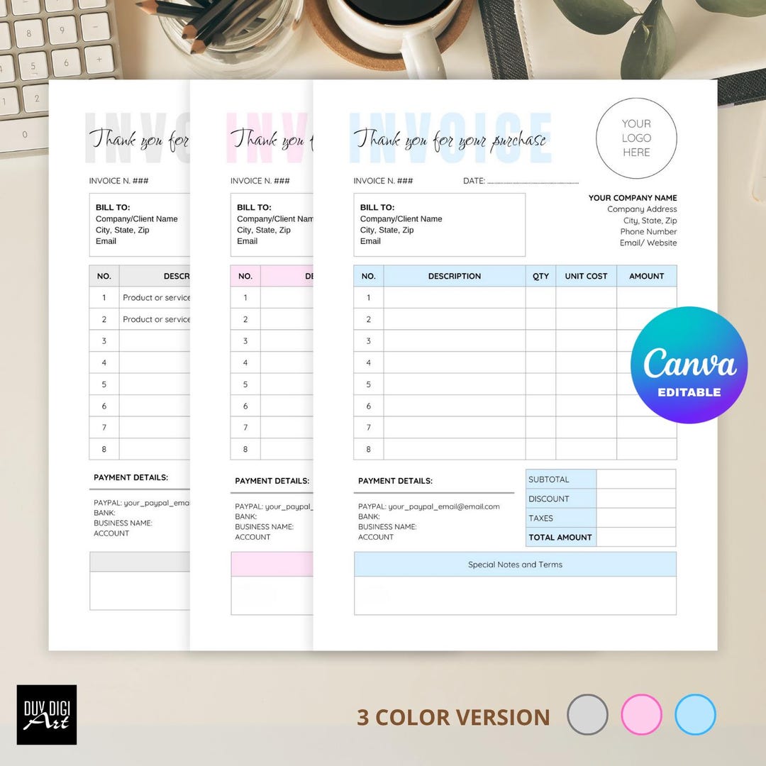 Editable Invoice Canva Template: Modern Small Business Form (US Letter ...