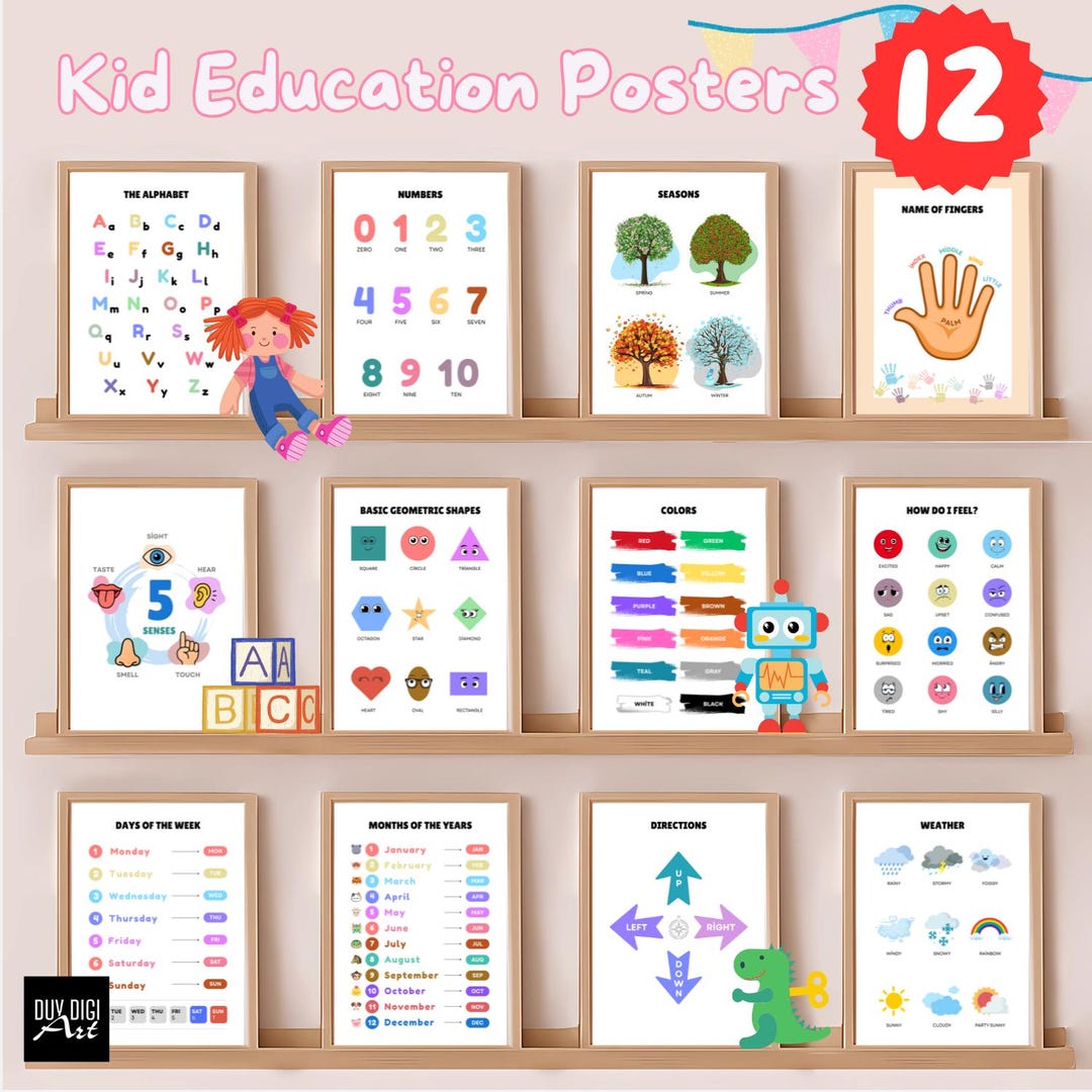 Education Poster Set: Montessori Alphabet, Numbers, Colors (digital ...