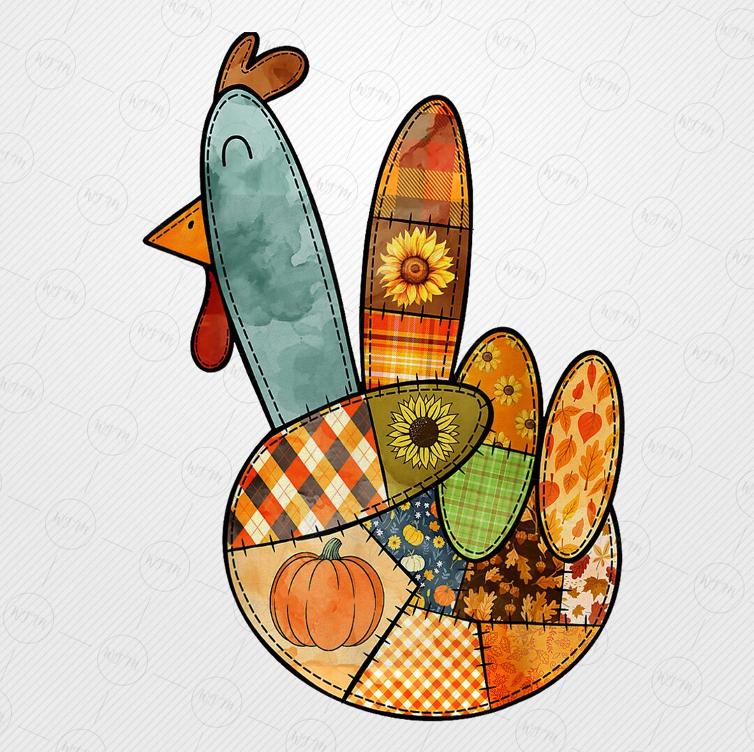Turkey Peace Sign PNG Fall Sublimation Patchwork Thanksgiving Clipart ...