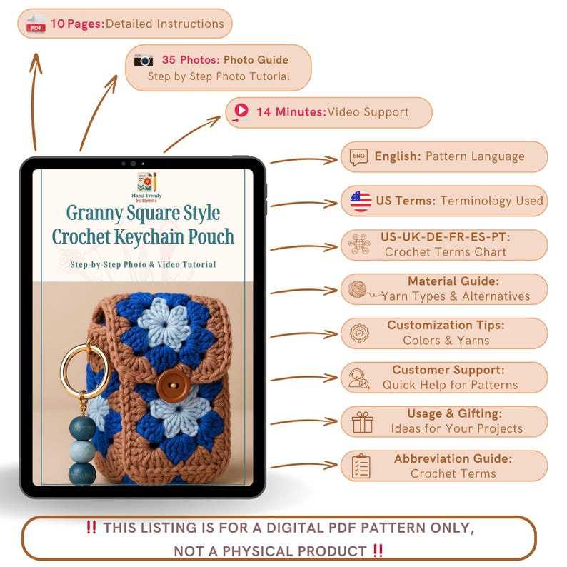 Granny Square Crochet Pouch Pattern Keychain Bag Charm PDF Tutorial ...