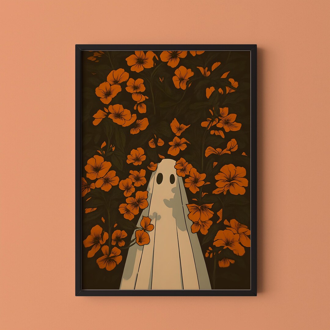 Ghost Floral Halloween Poster, Spooky Botanical Vintage Boho Wall Art ...