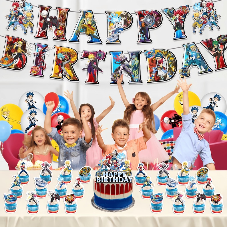 Anime Birthday Party Decorations Set, Birthday Banner Backdrop Balloons ...