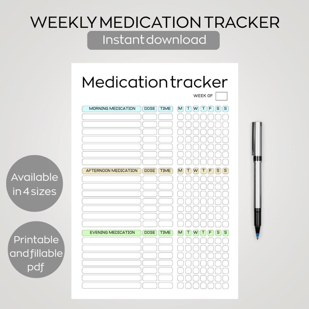 Daily Medication Tracker, Weekly Medication Log, Printable Medicine ...