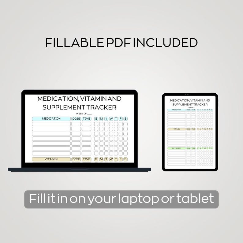 Weekly Vitamin Tracker Printable Supplement Checklist Fillable Pdf ...