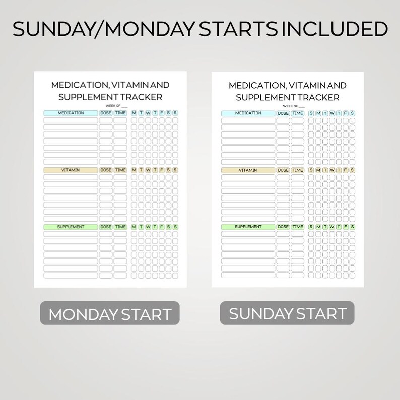 Weekly Vitamin Tracker Printable Supplement Checklist Fillable Pdf ...