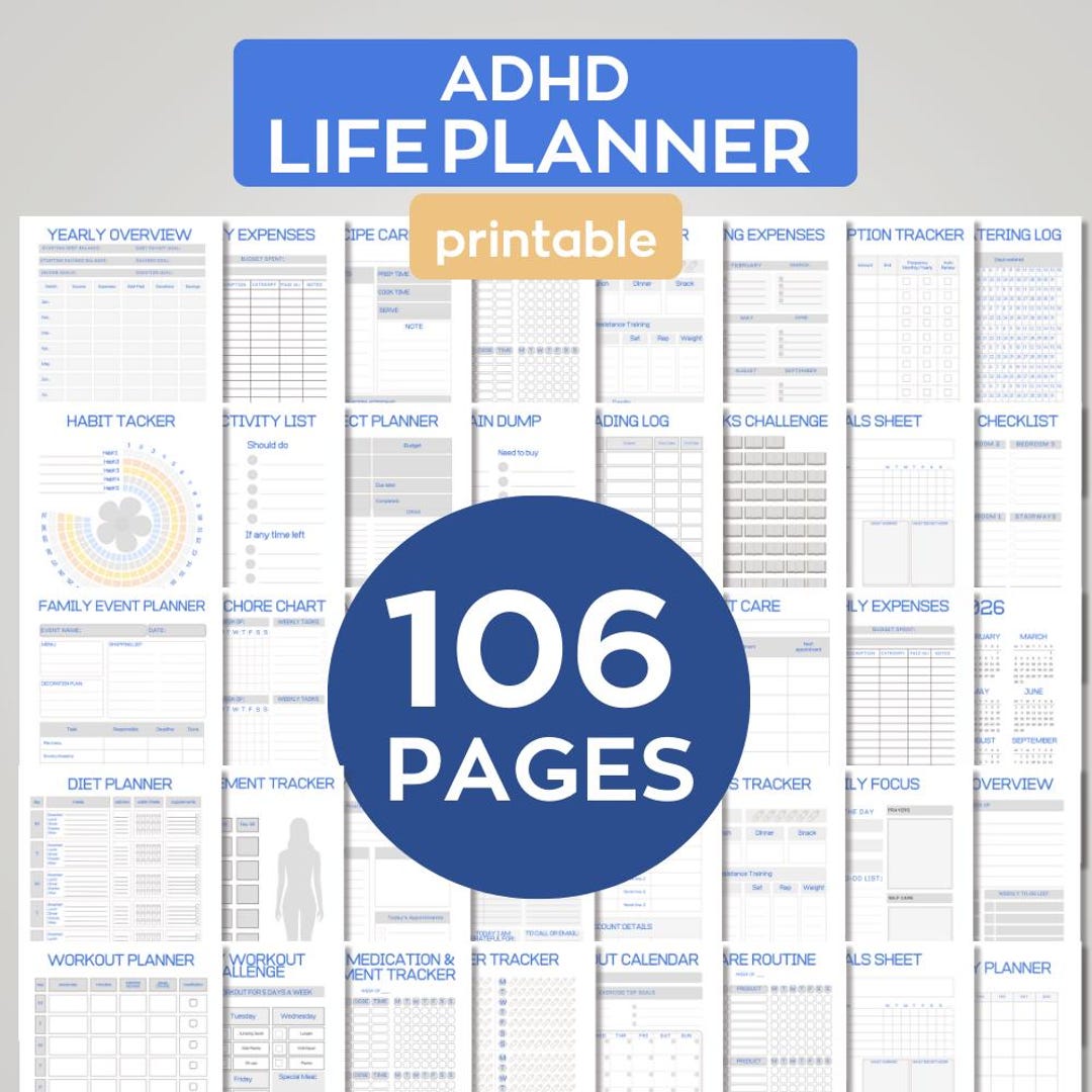ADHD Planner Printable Pdf ADHD Life Planner A4 Digital Planner ADHD ...
