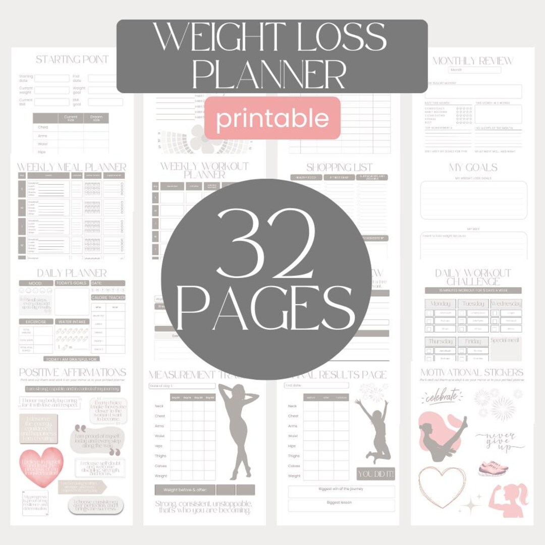 Weight Loss Planner Printable Weight Loss Journal Digital Fitness ...