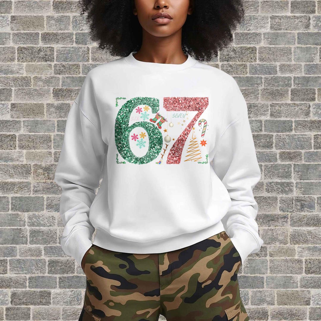 67 Sparkle Numbers Crewneck | Christmas Glitter Number Sweatshirt - Etsy