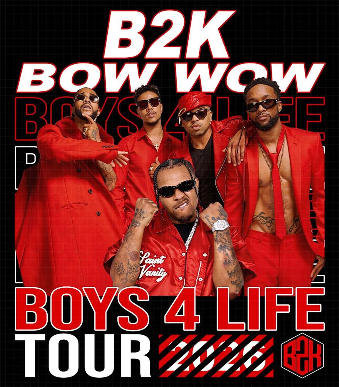 B2K Bow Wow Boys4life Tour PNG File : B2K Concert 2026 Tshirt Design ...