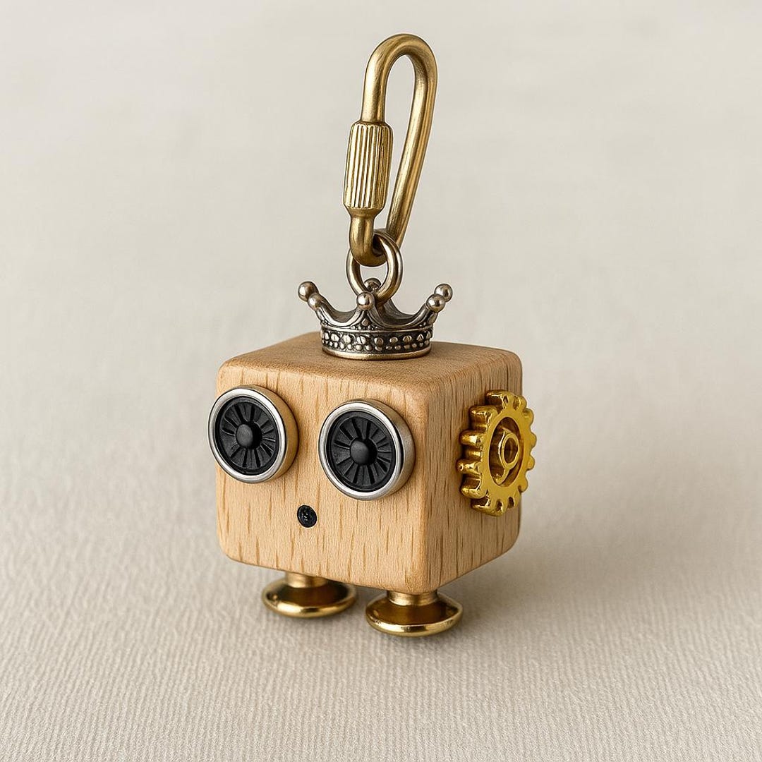 Wooden Robot Keychain – Handmade Crown Ornament for Keys, Bags, and ...