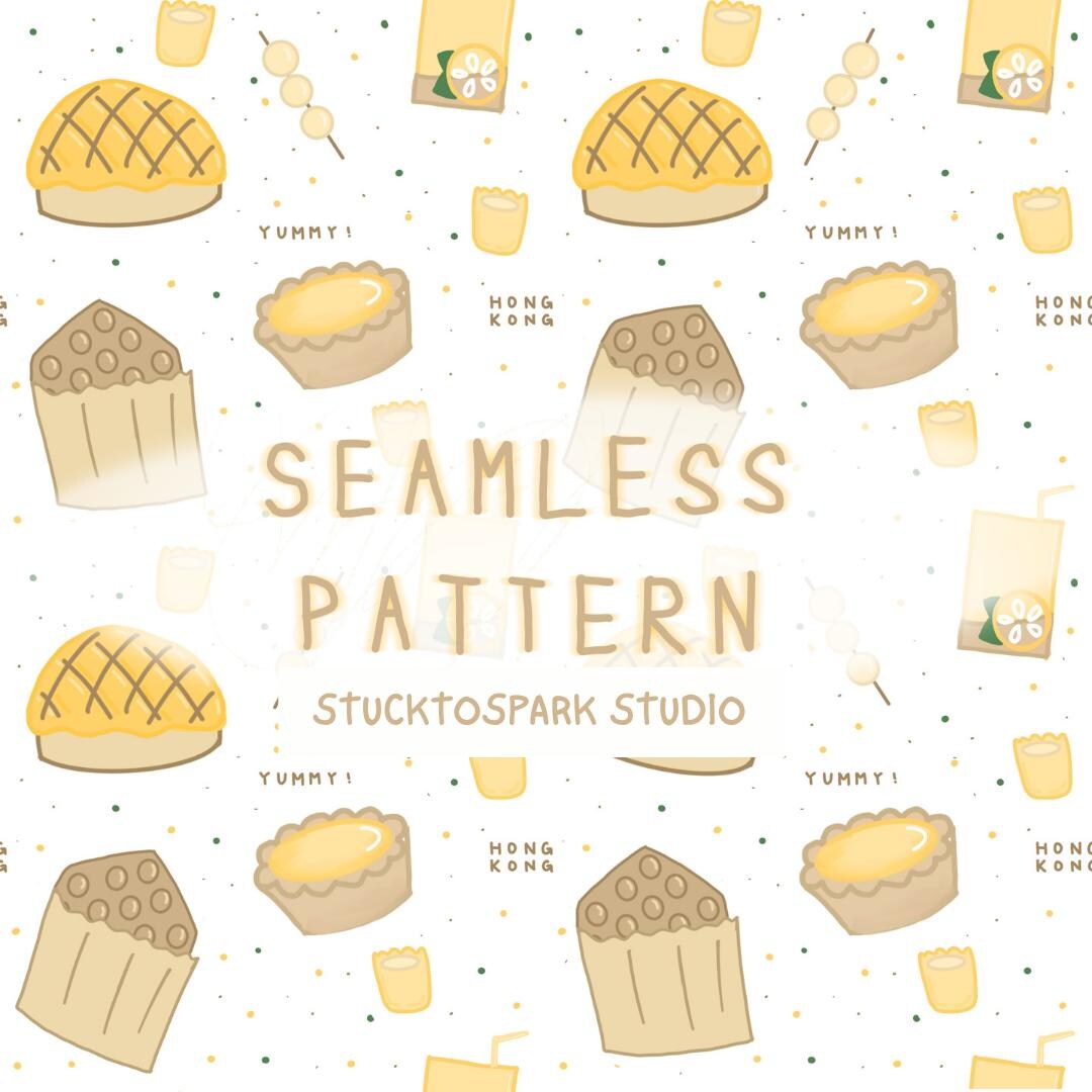 Hong Kong Street Food Seamless Pattern: Pineapple Bun, Egg Tart (PNG ...