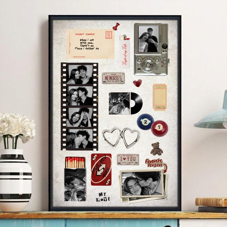 Custom Photo Memory Collage Frame, Personalized Couple Love Story Wall ...
