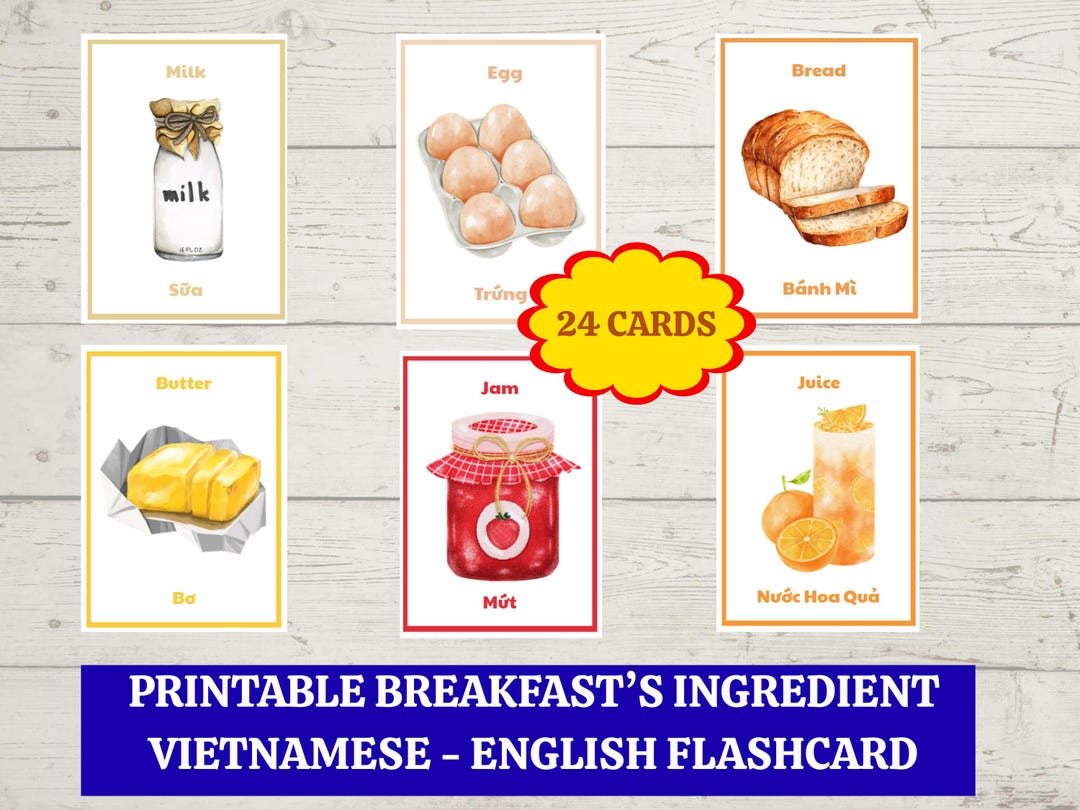 Cultural Food Flashcards PDF| Printable Vietnamese English Breakfast ...