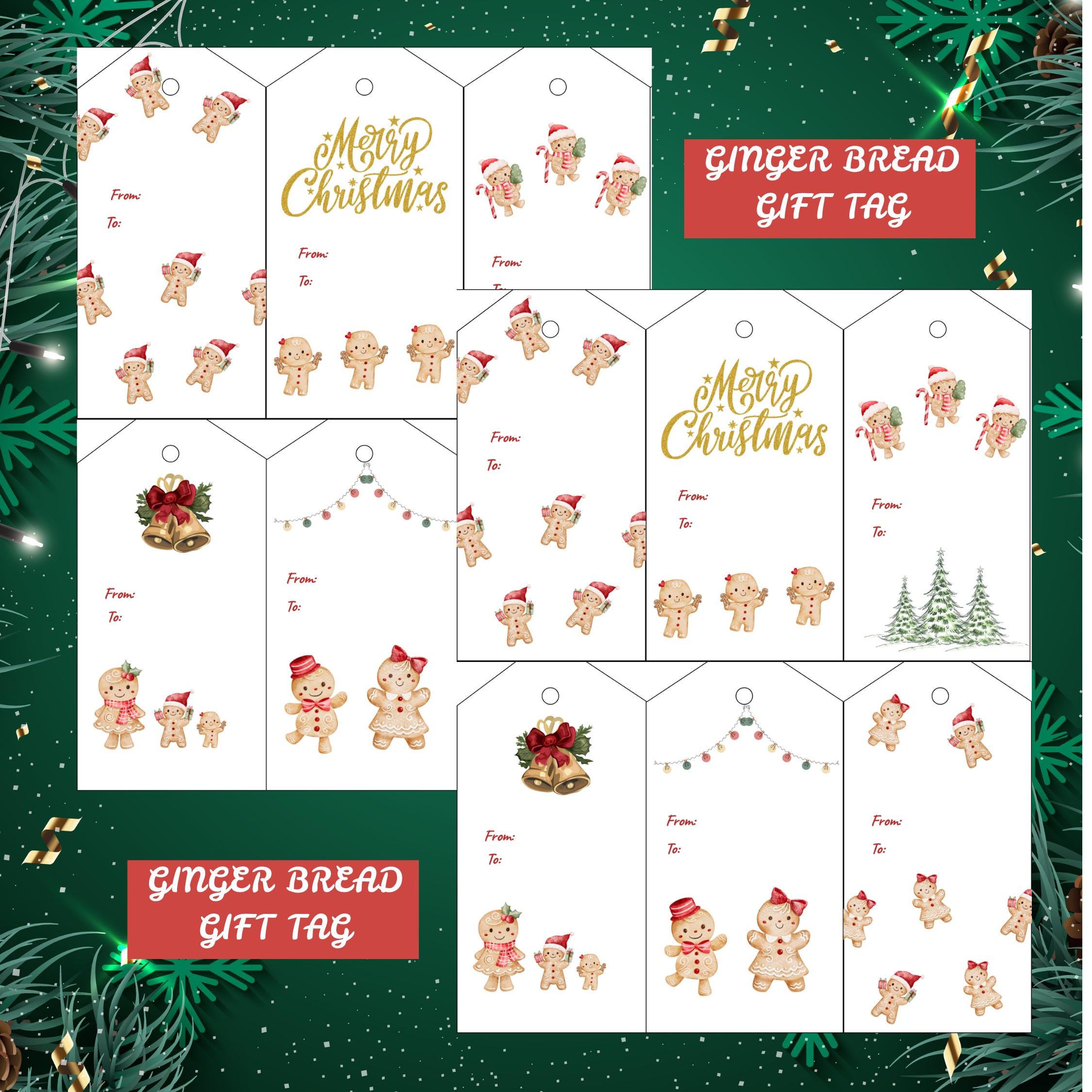 6 Printable Gingerbread Man Gift Tags Set 2 | Christmas Holiday Cookie ...