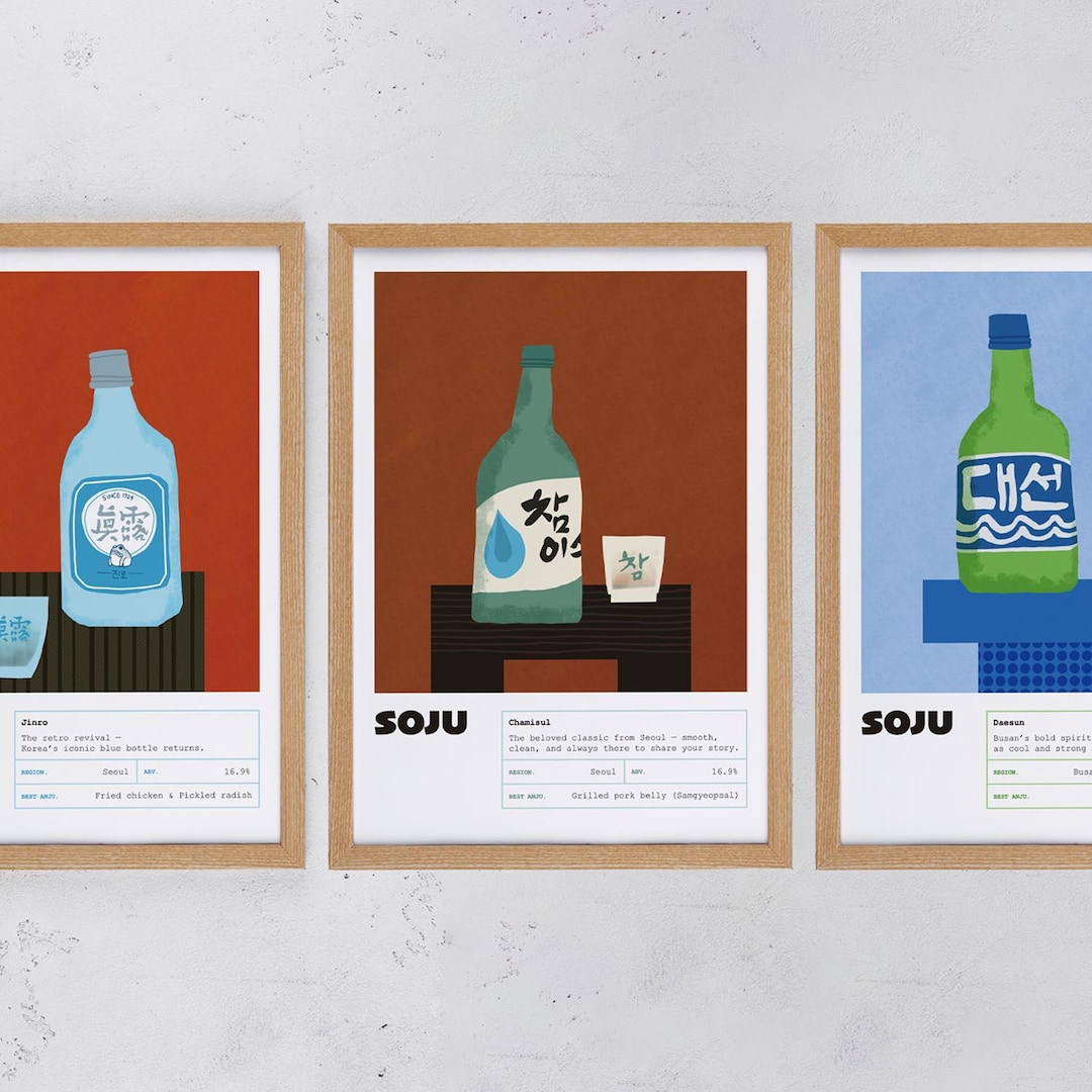 Korean Soju Art Print Set – Hand-drawn Liquor Illustration (digital ...