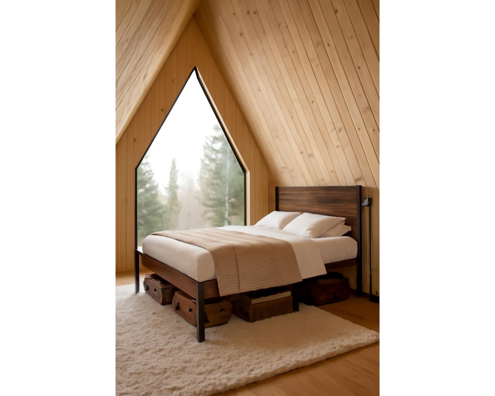 Rustic Brown Metal Bed Frame: Farmhouse Headboard & Under-bed Storage ...